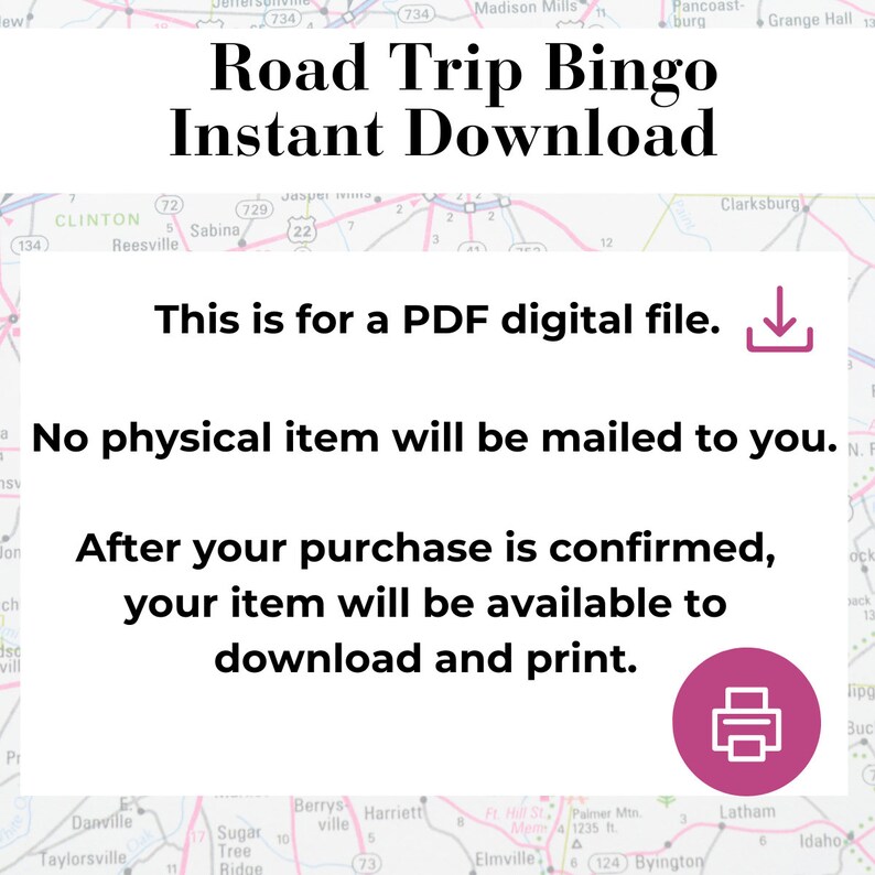 Road Trip Bingo Printable, Printable Games, Bingo Instant Download ...