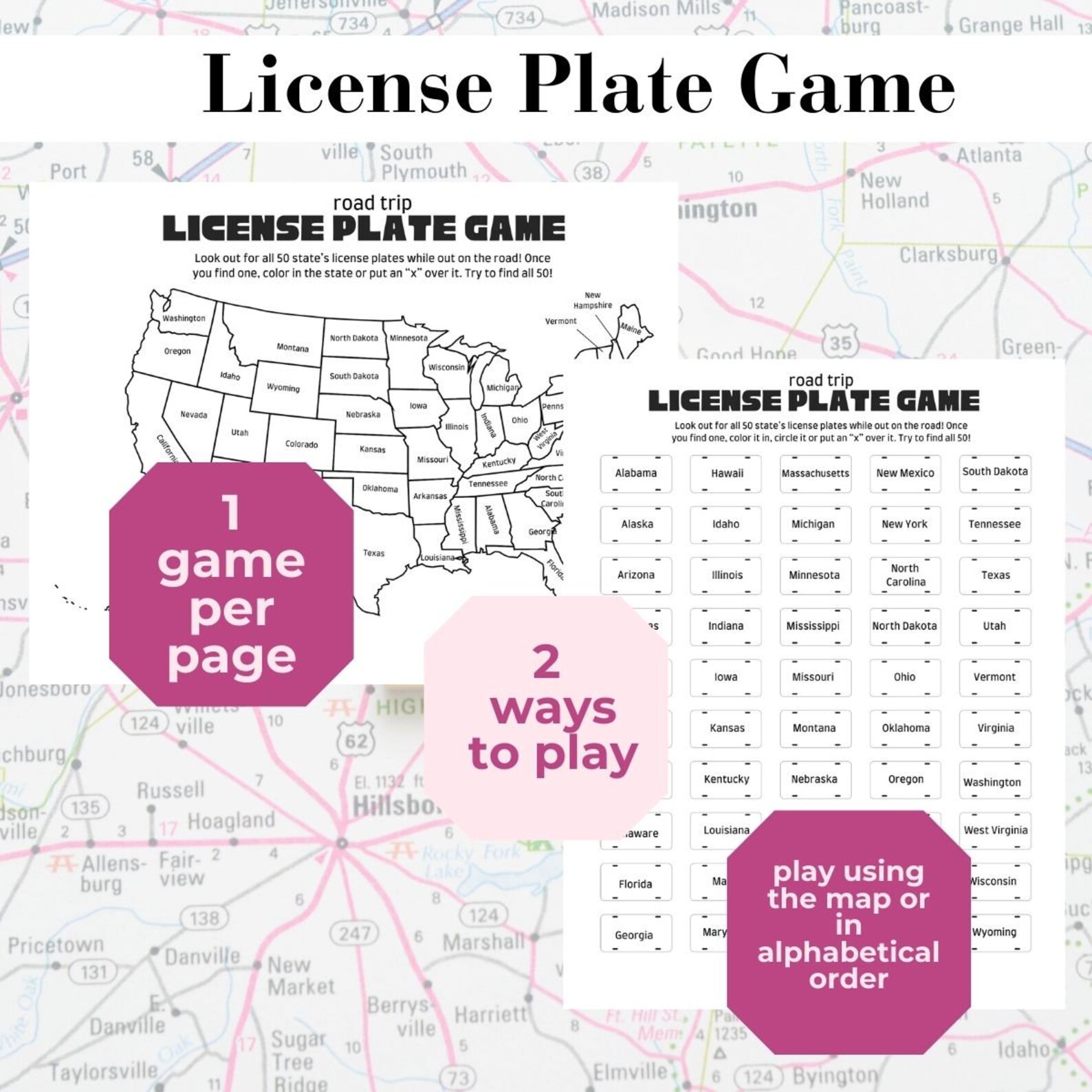 US License Plate Game Printable, Road Trip Printable, Geography ...