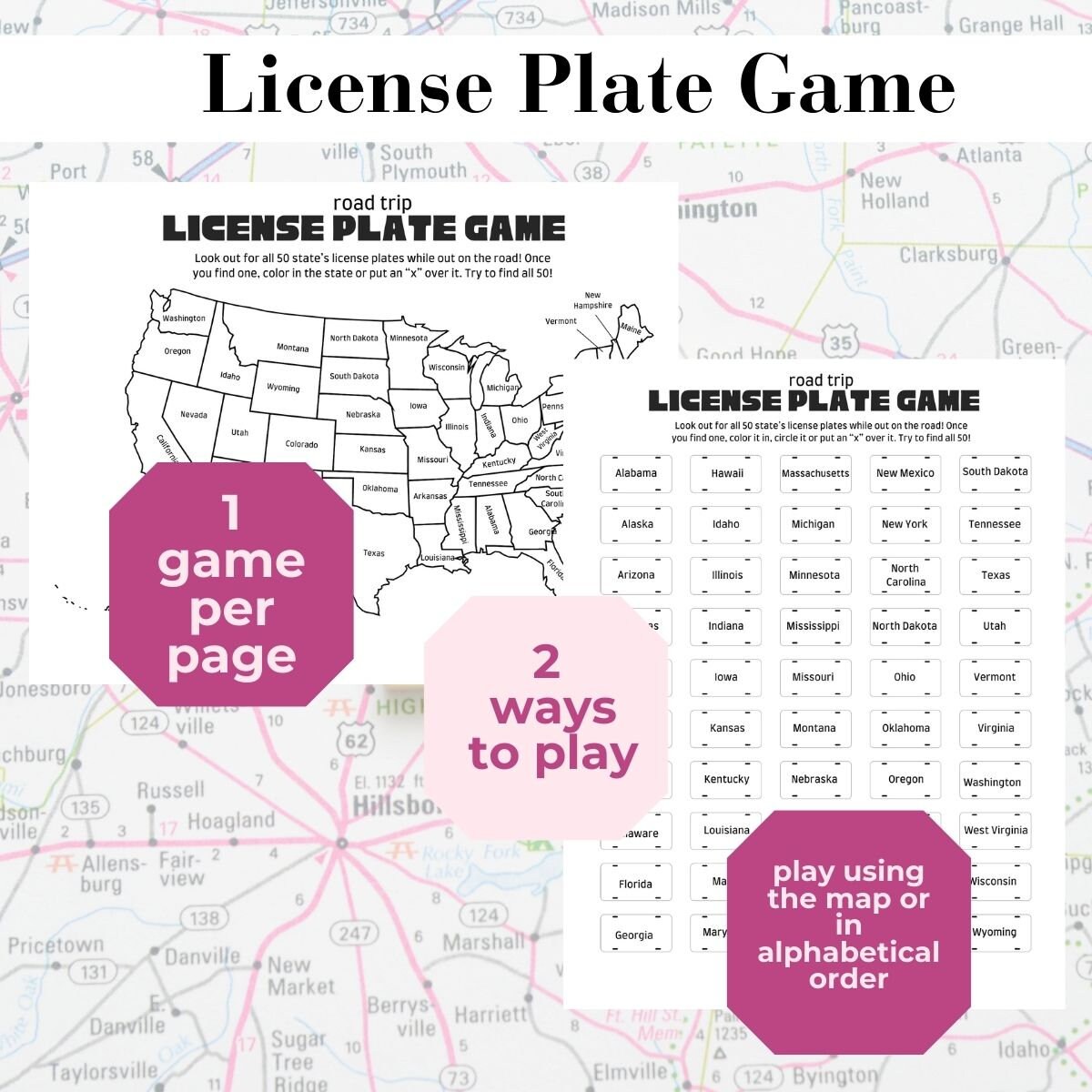 US License Plate Game Printable, Road Trip Printable, Geography ...