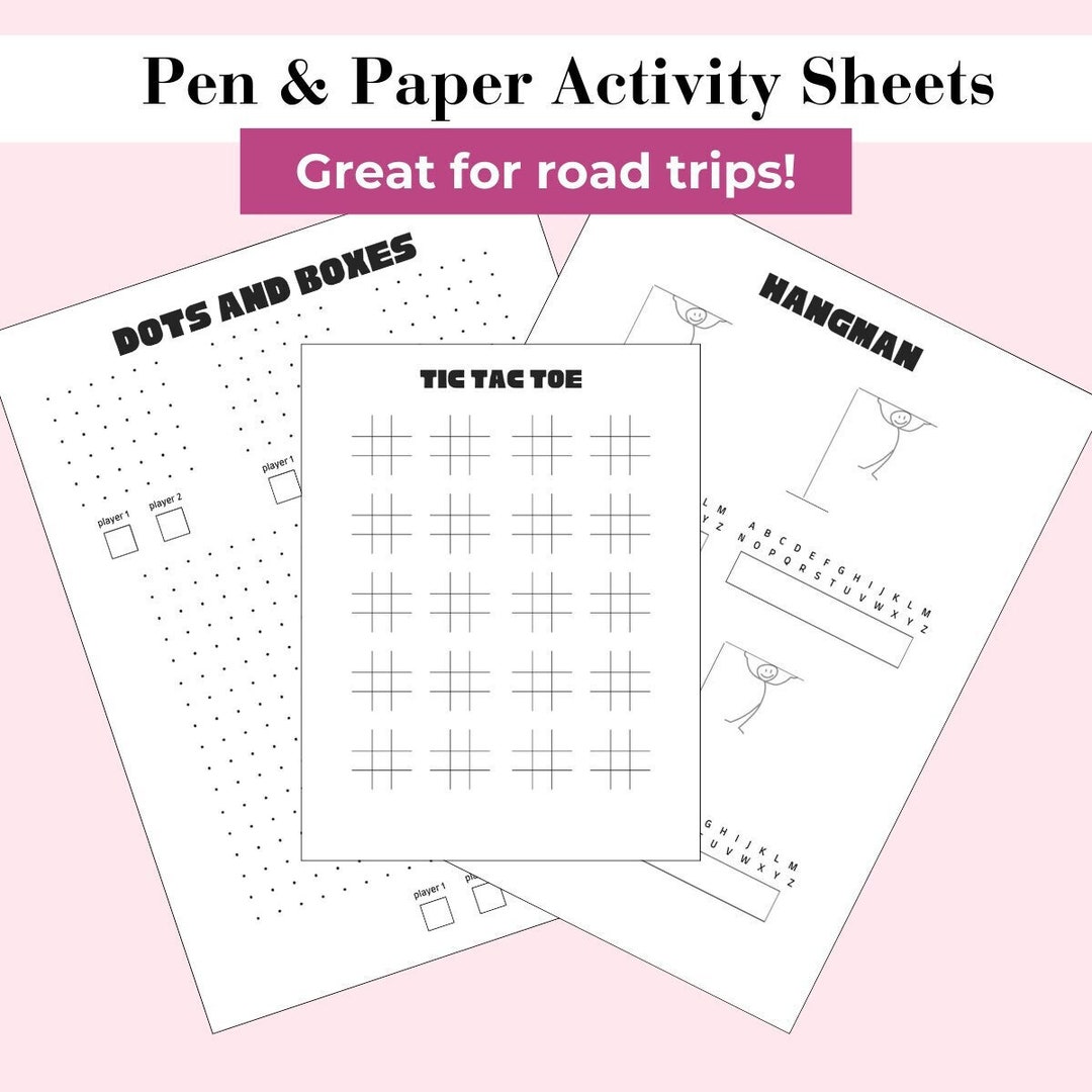 Pen & Paper Activity Printables, Tic Tac Toe, Dots and Boxes, Hangman ...