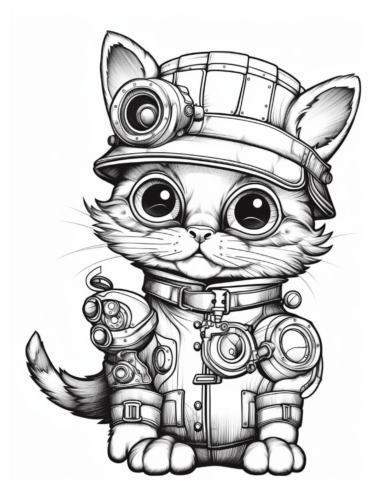 50 Steampunk Cat Coloring Pages, Printable Designs (PDF) - Etsy