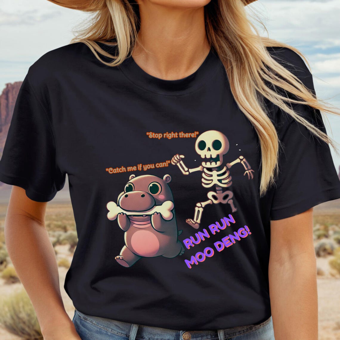 Run Run Moo Deng Shirt ,pygmy Hippo Tshirt ,halloween Vintage Tee - Etsy