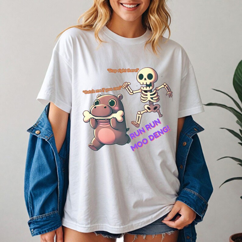 Run Run Moo Deng Shirt ,pygmy Hippo Tshirt ,halloween Vintage Tee - Etsy