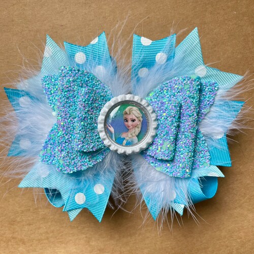 Elsa Hair Bow Frozen Hair Bow Light Blue and Silver Elsa Bow - Etsy