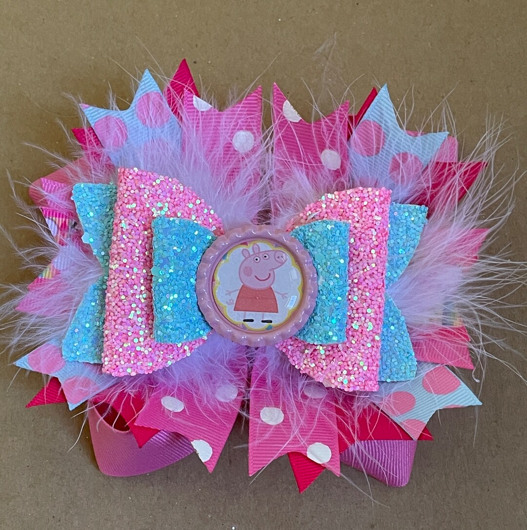 Pig Inspired Bow - Bubblegum Pink and Light Blue - Etsy
