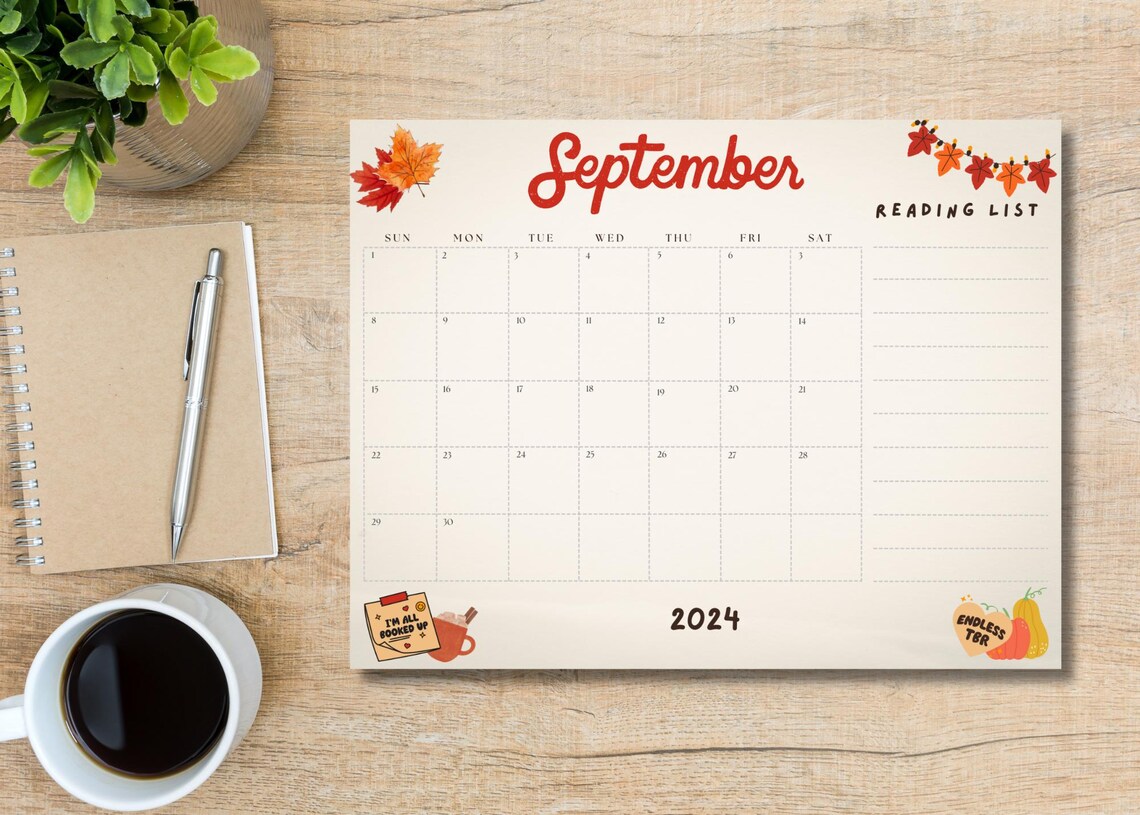 Editable September Calendar Printable, Customizable, Desk Calendar ...