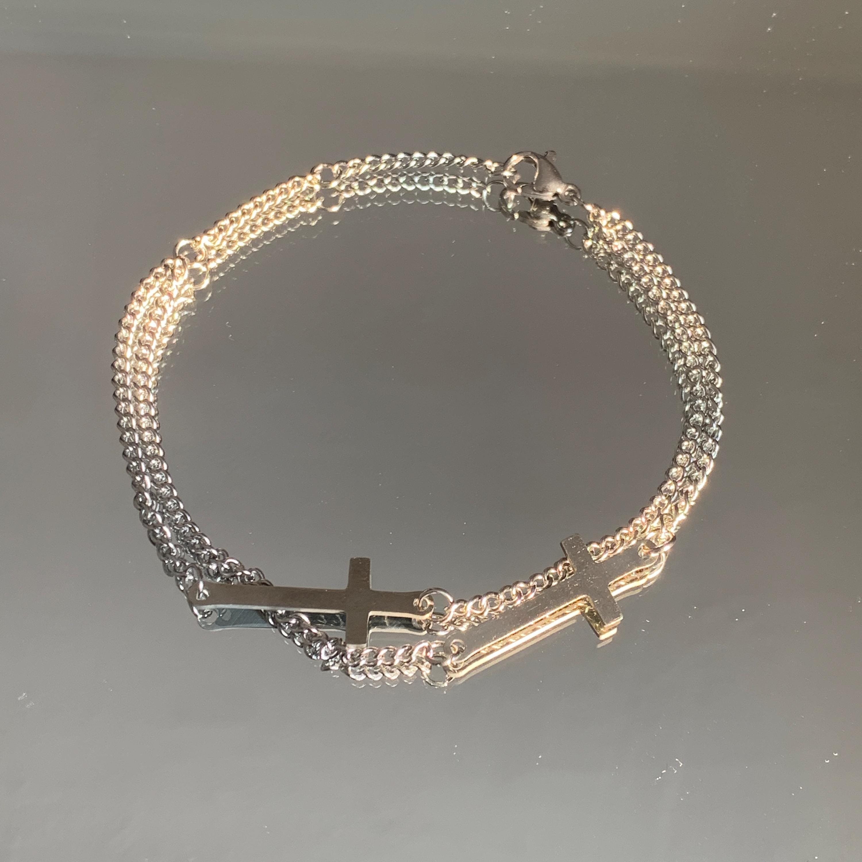 Silver Double Cross Stainless Steel Dainty Layered No Tarnish ...