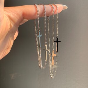 Silver Double Cross Stainless Steel Dainty Layered No Tarnish ...