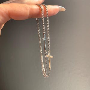 Silver Double Cross Stainless Steel Dainty Layered No Tarnish ...