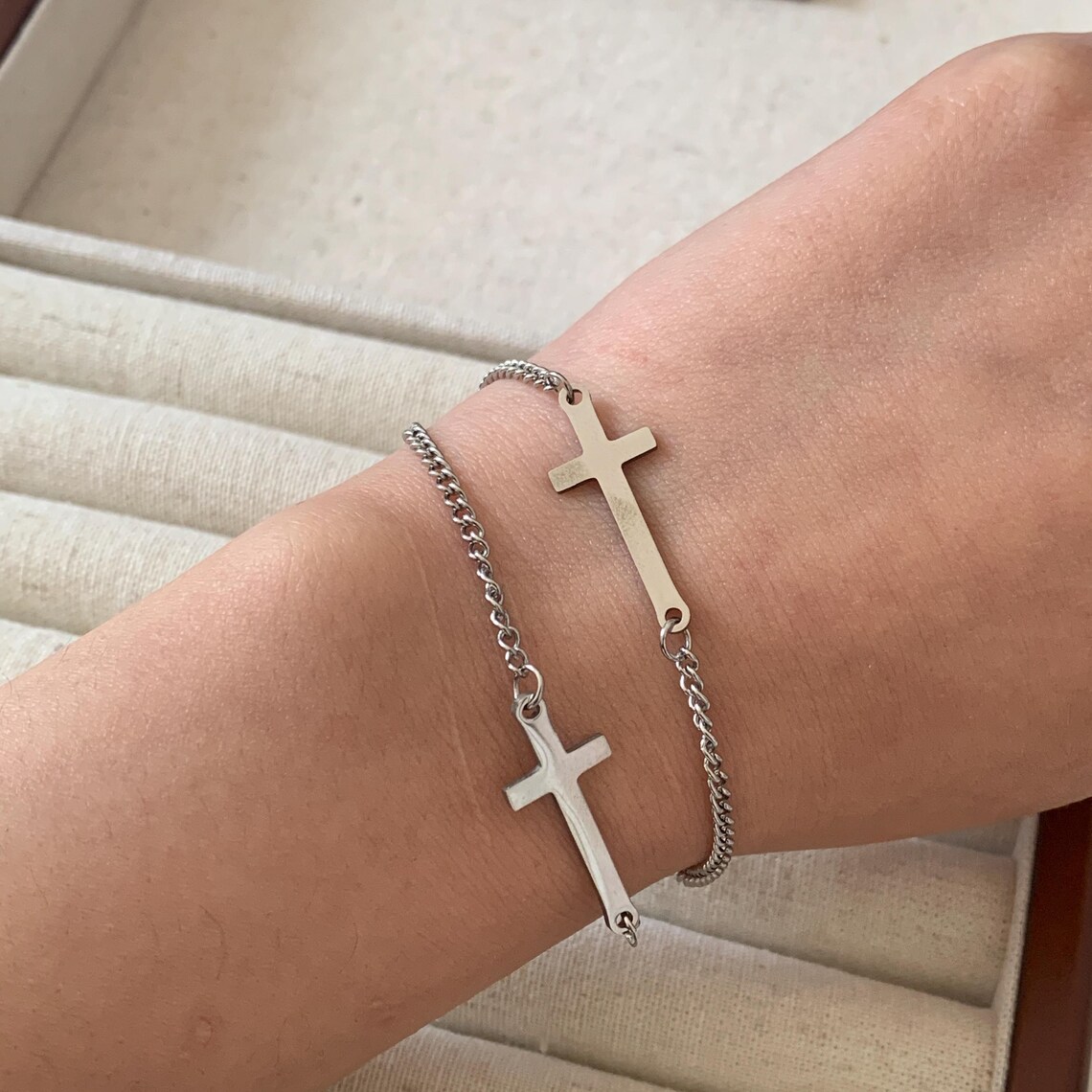 Silver Double Cross Stainless Steel Dainty Layered No Tarnish ...