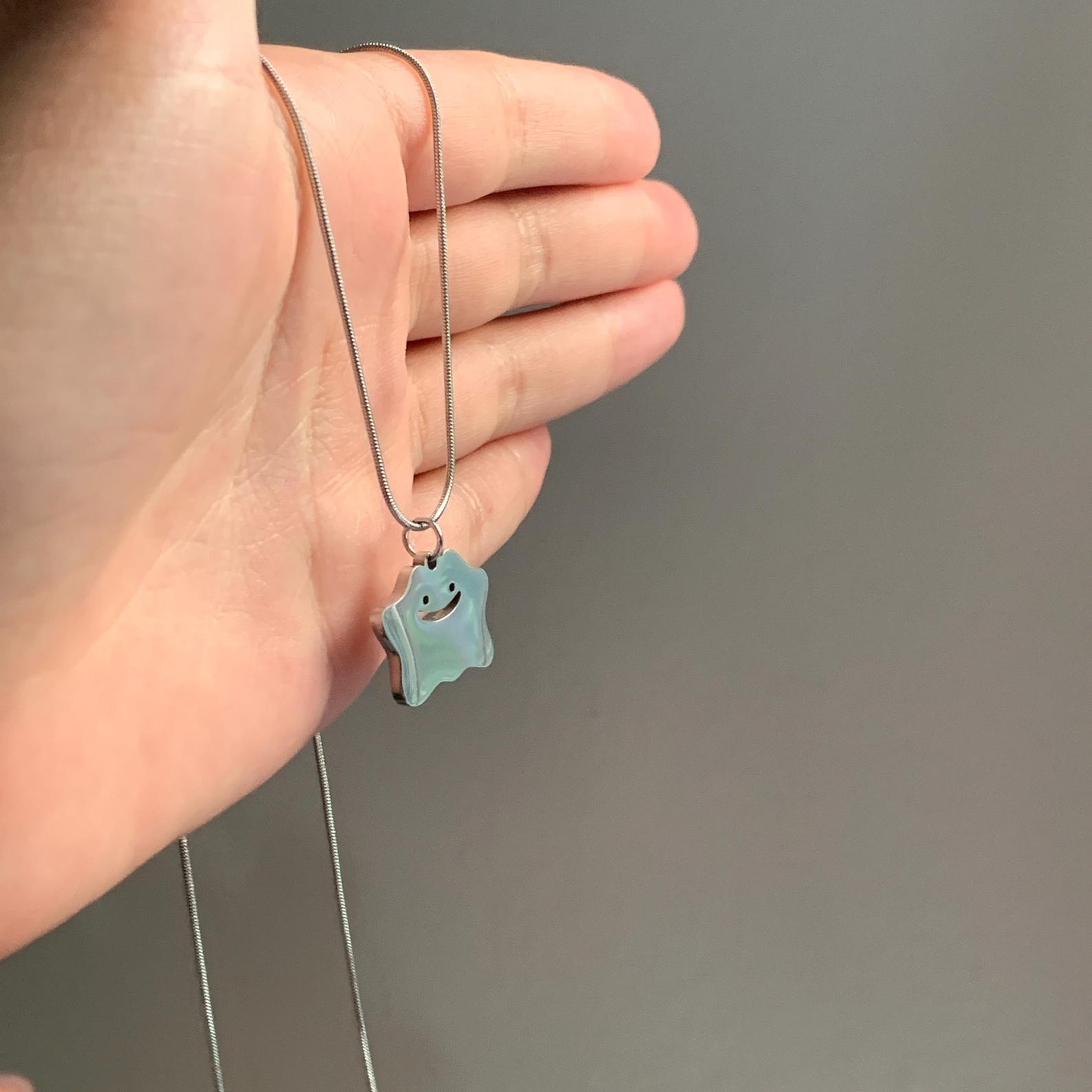 Ditto Stainless Steel Fun Necklace, Cute Dainty Ghost Halloween Charm ...