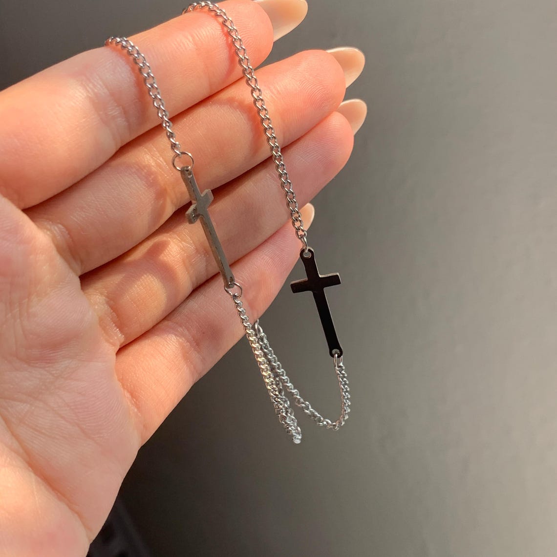 Silver Double Cross Stainless Steel Dainty Layered No Tarnish ...