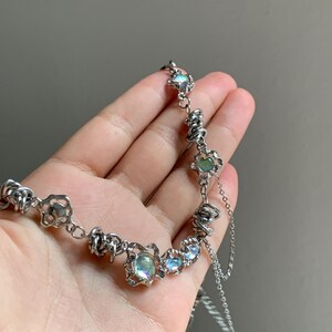 Silver Moonstone Gothic Style Y2k Chain Necklace, Green Gem Stone ...