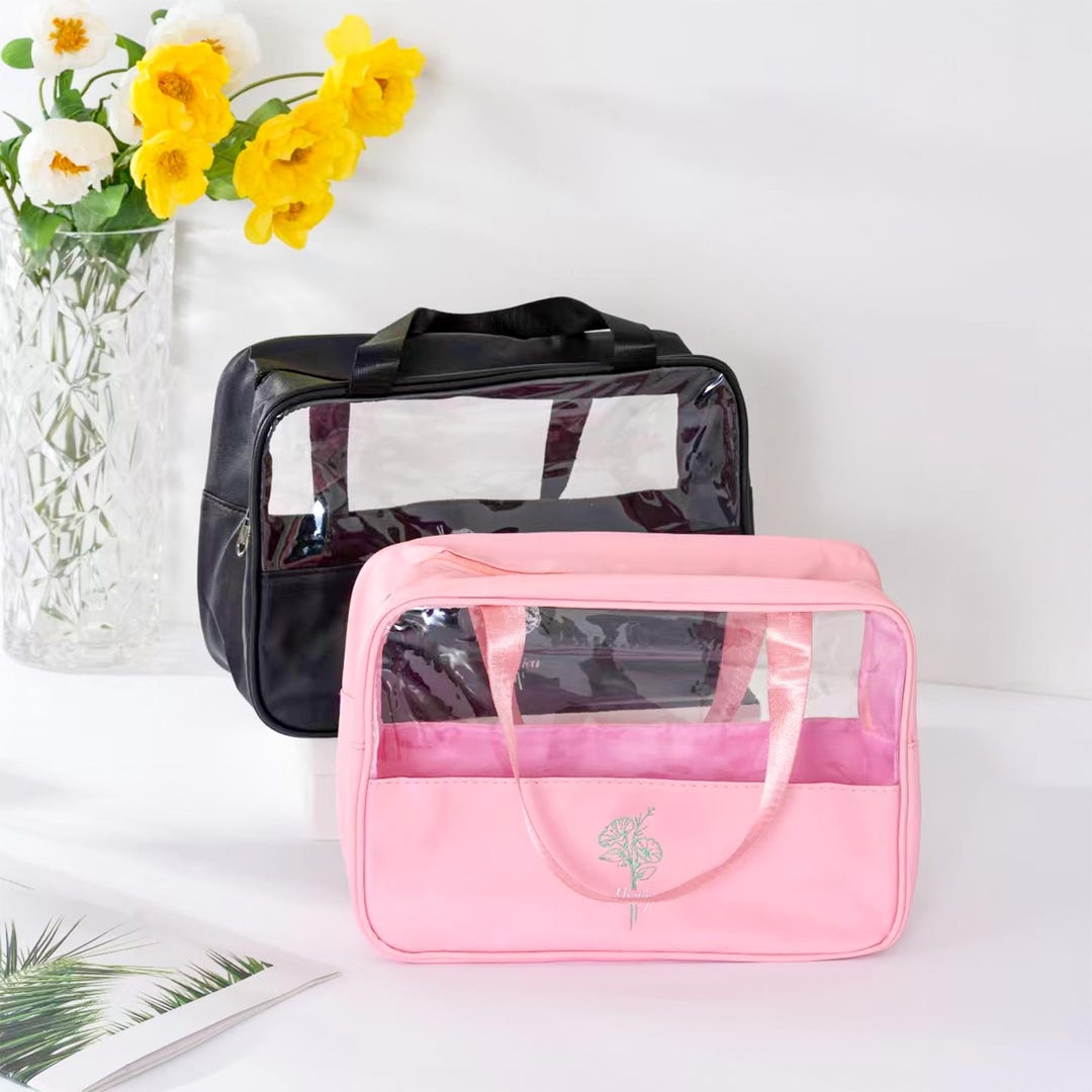 Clear Window Tote Bag With Embroidery, Custom Transparent Makeup Travel ...