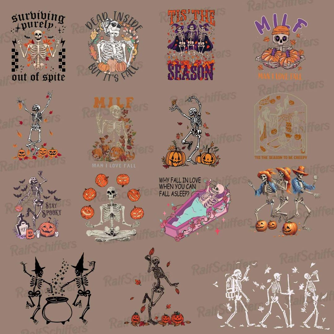 Retro Fall Skeleton Png, Skeleton Dance Png, Autumn Skull, Creepy ...