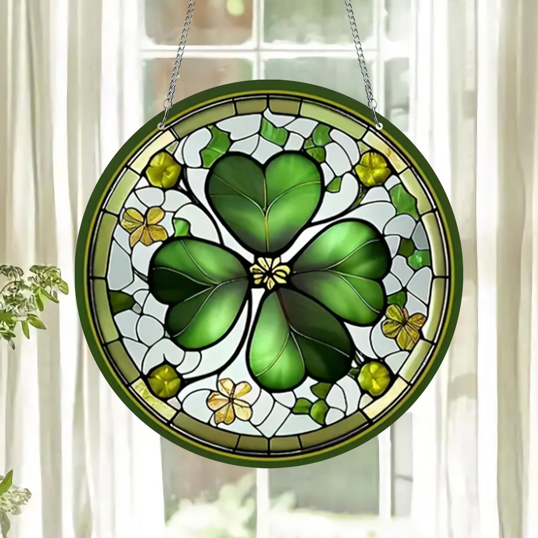Shamrock Glass Suncatcher, Shamrock Window Hangings, Irish Decor, St ...