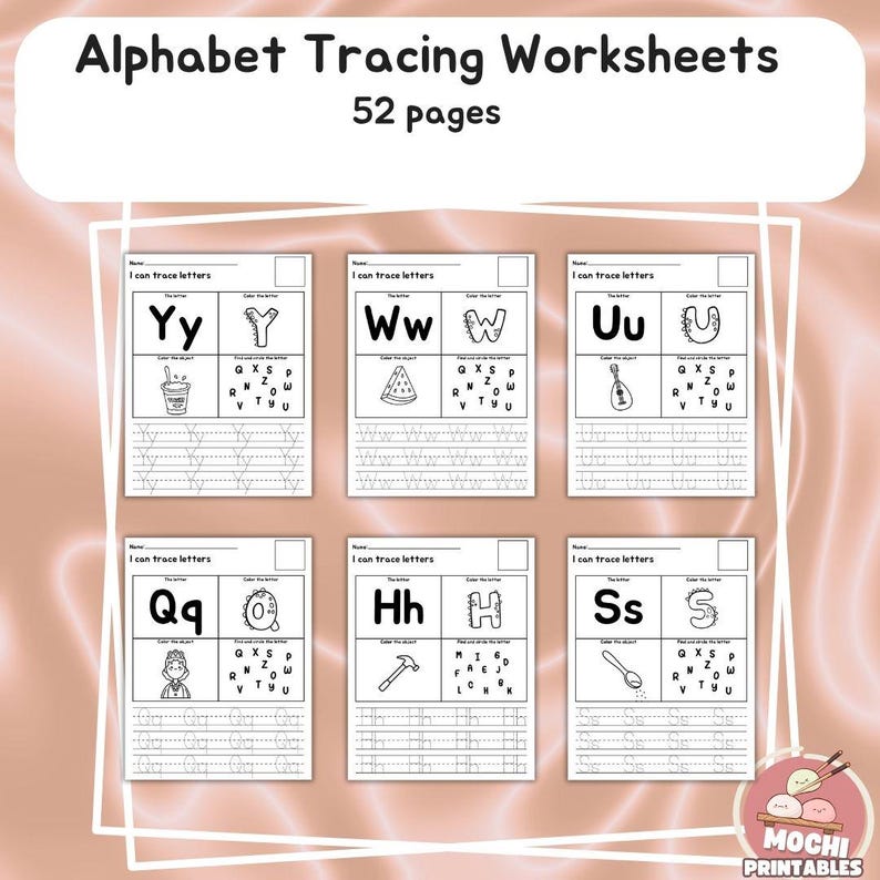 52 Pages Alphabet Digital Printable Tracing Worksheets for Kids | ABC ...