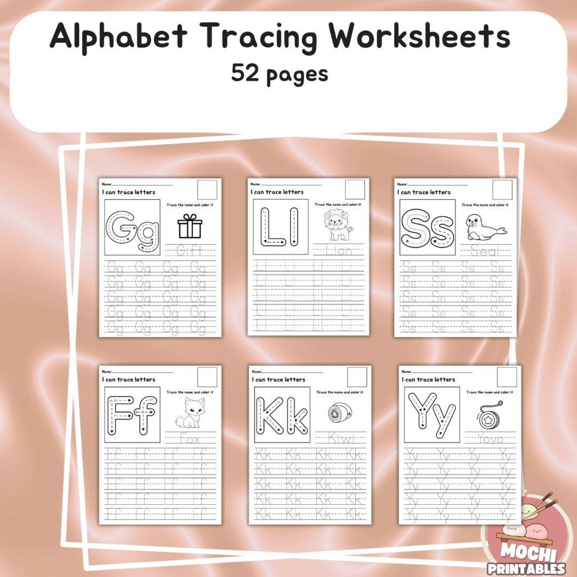52 Pages Alphabet Digital Printable Tracing Worksheets for Kids | ABC ...