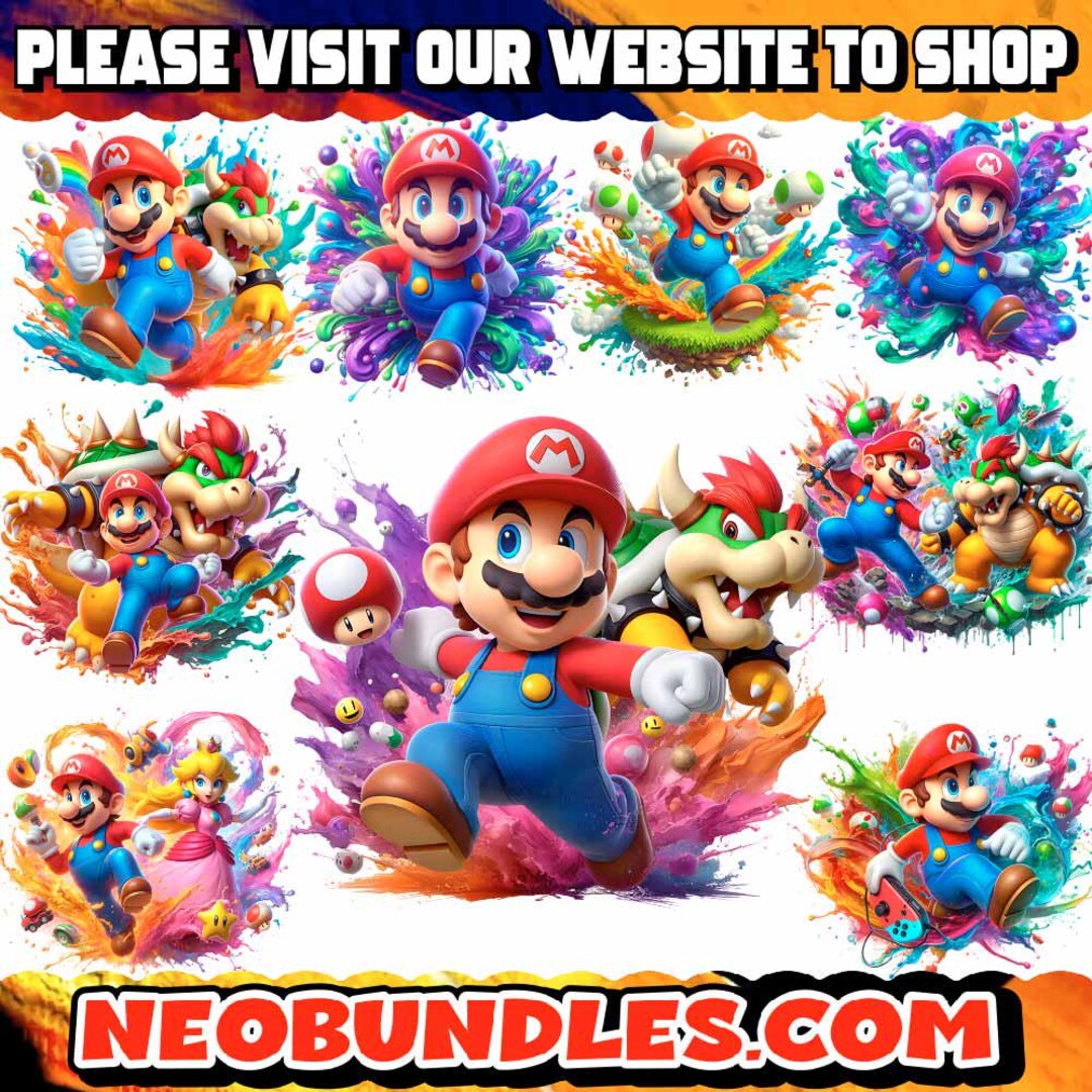8 PNG Super Mario Splash and Watercolor Digital Design PNG File for ...