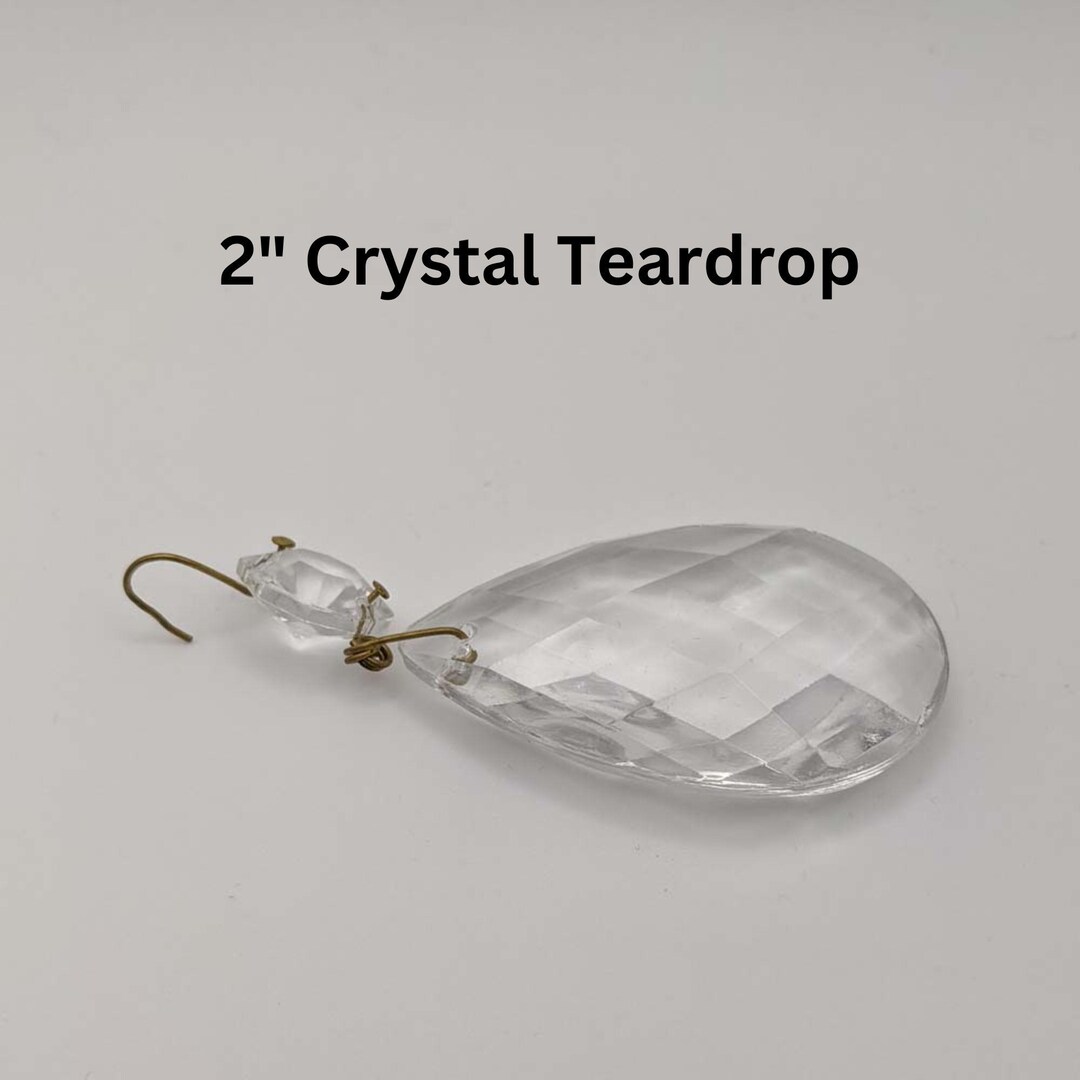 2" Crystal Teardrop Prism, 1 Piece Clear Cut Glass Teardrop and Round ...