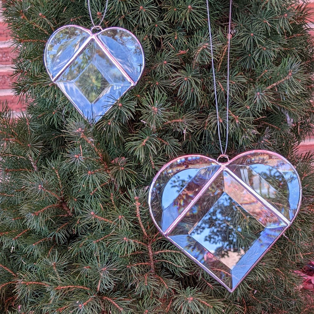 Stained Glass Bevel Heart, Valentines Gift of Clear Faceted Stained ...