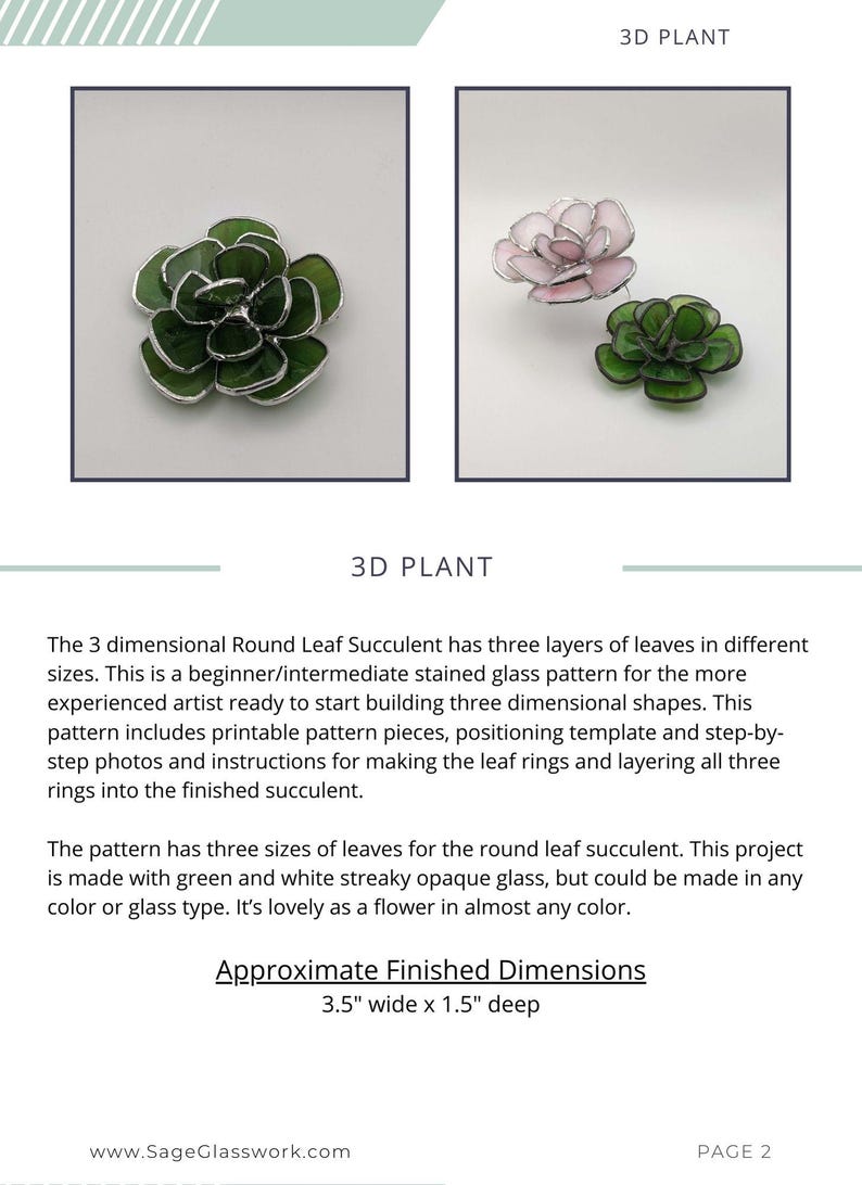 3D Round Succulent TUTORIAL, Small DIY Stained Glass Pattern PDF ...