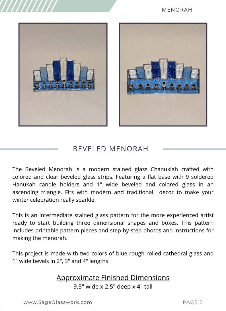 DIY Beveled Glass Menorah, Stained Glass TUTORIAL and Pattern, PDF ...