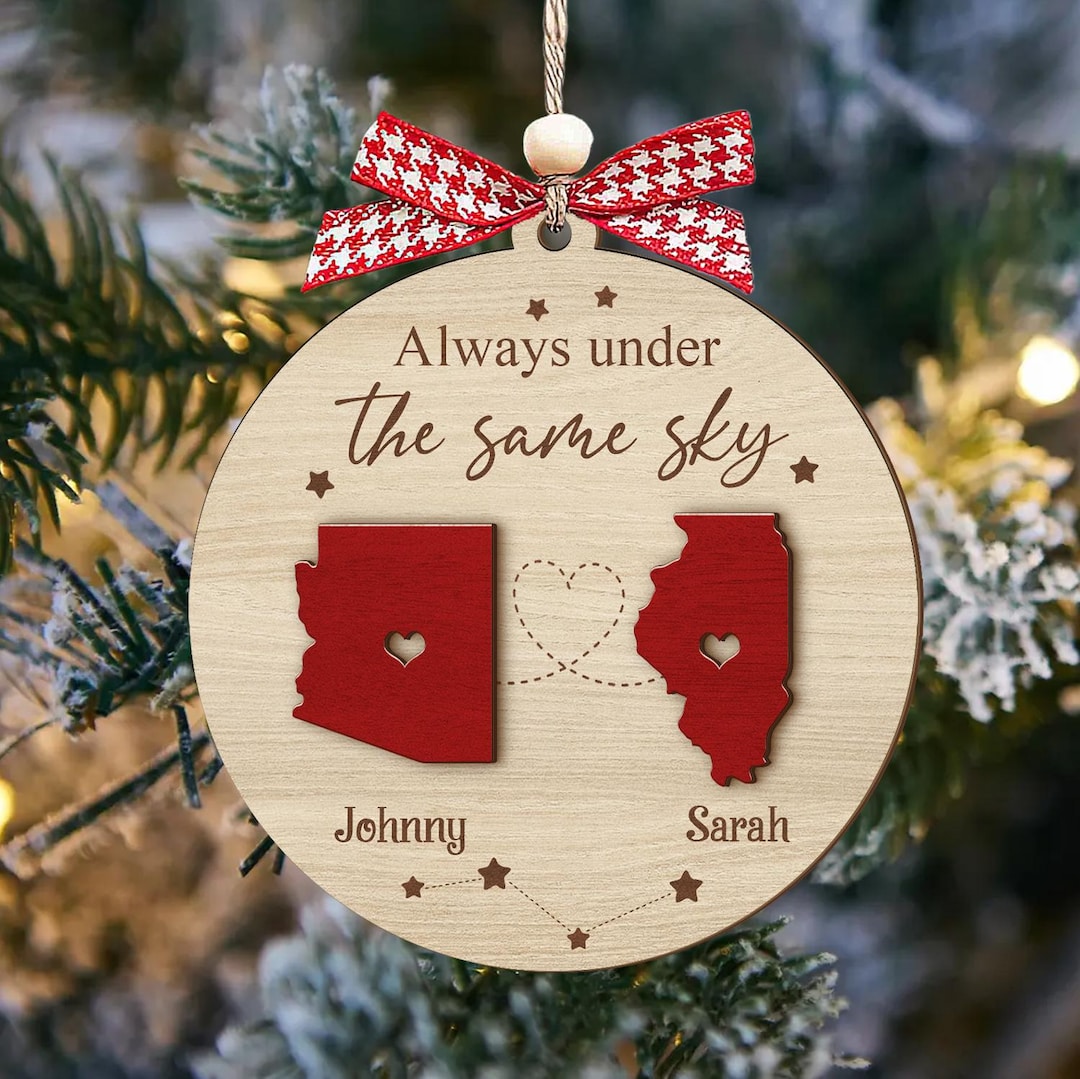 Custom Long Distance Relationship Ornament, State Location Ornament ...