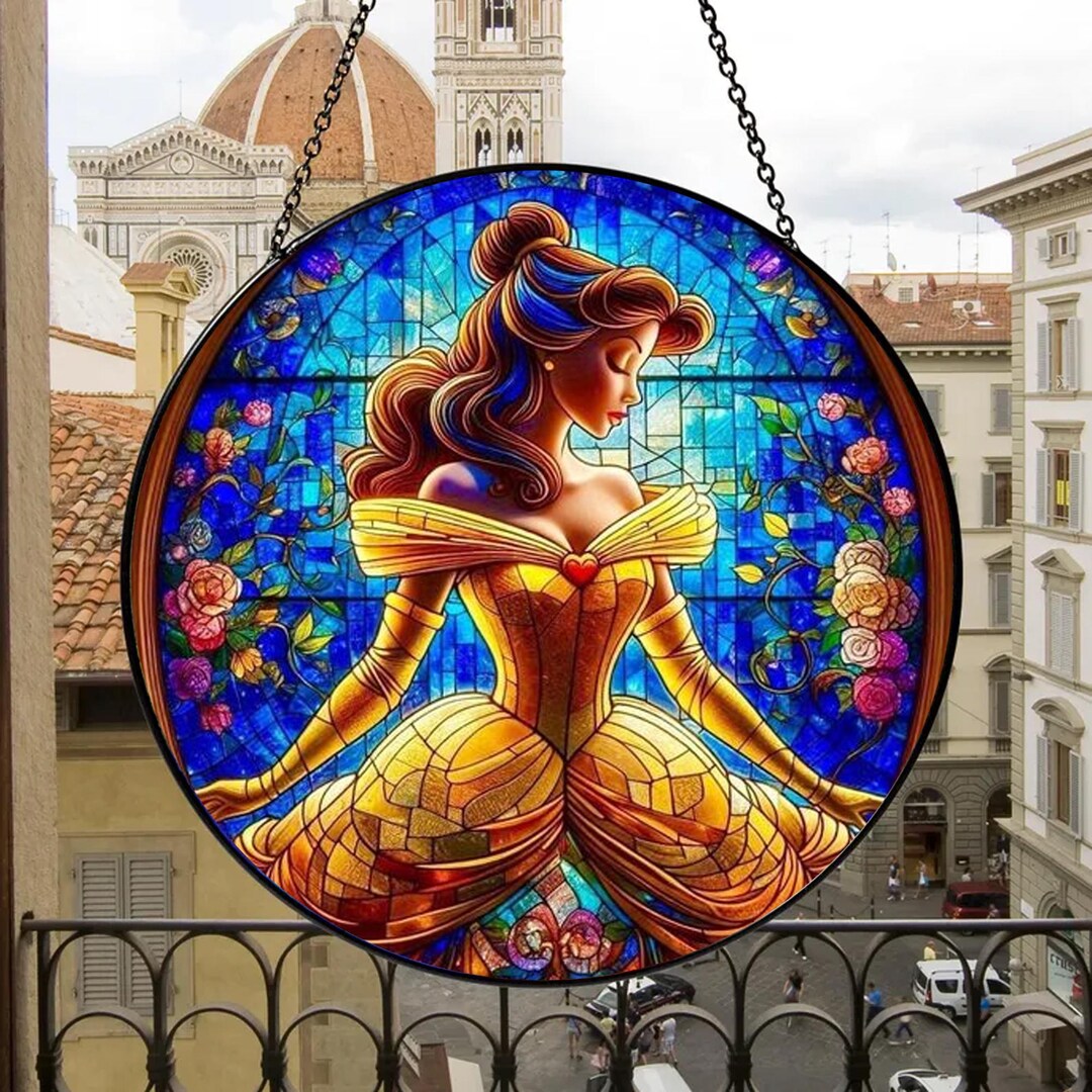 Princess Belle Stained Glass Suncatcher,beauty and the Beast Stained ...
