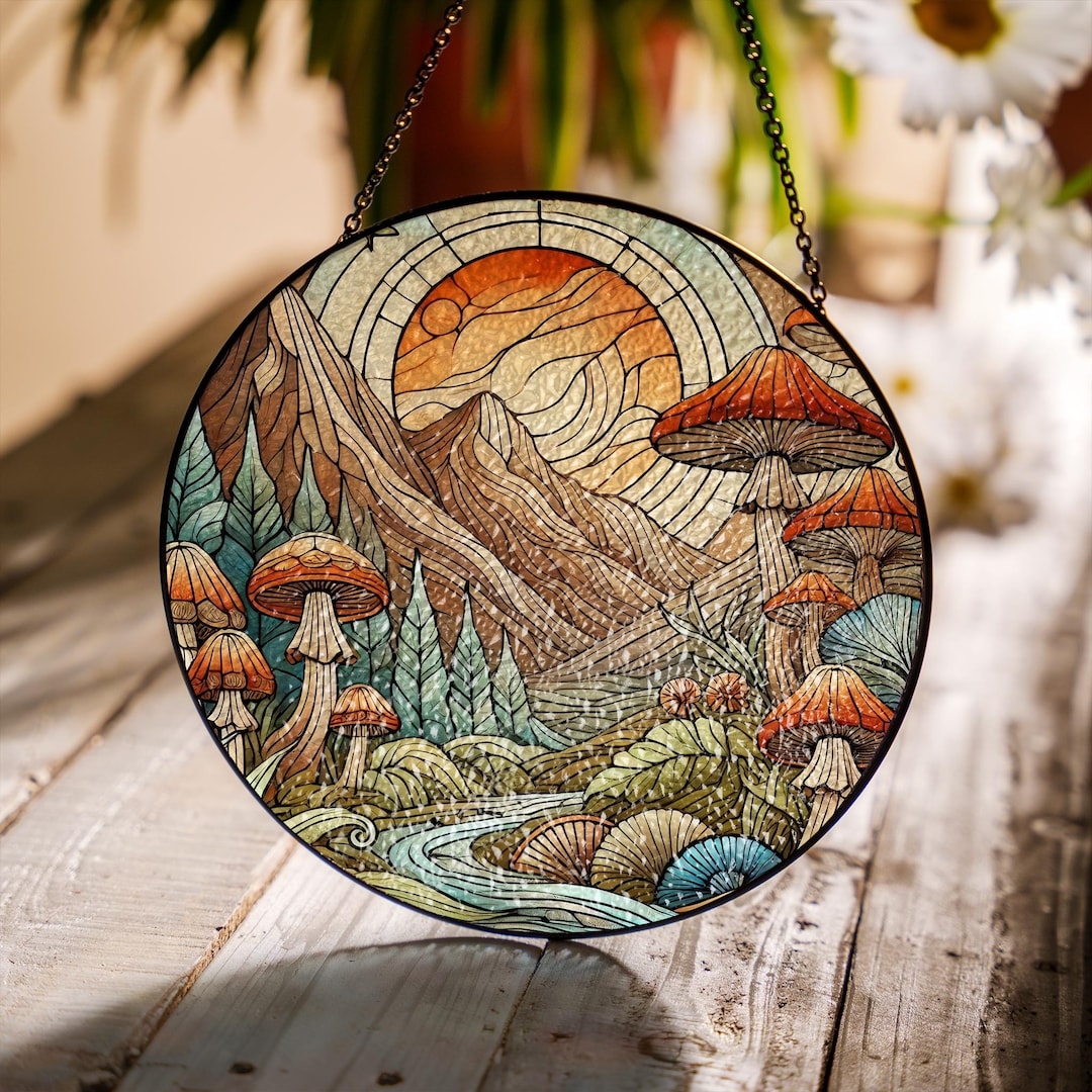 Stained Glass Window Hanging Mushroom, Stained Glass Window Hanging ...