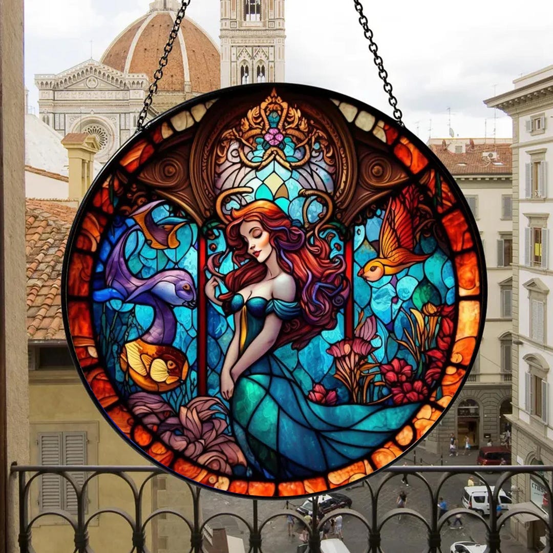 Stained Glass Little Mermaid, Ariel Stained Glass Suncatcher,mermaid ...