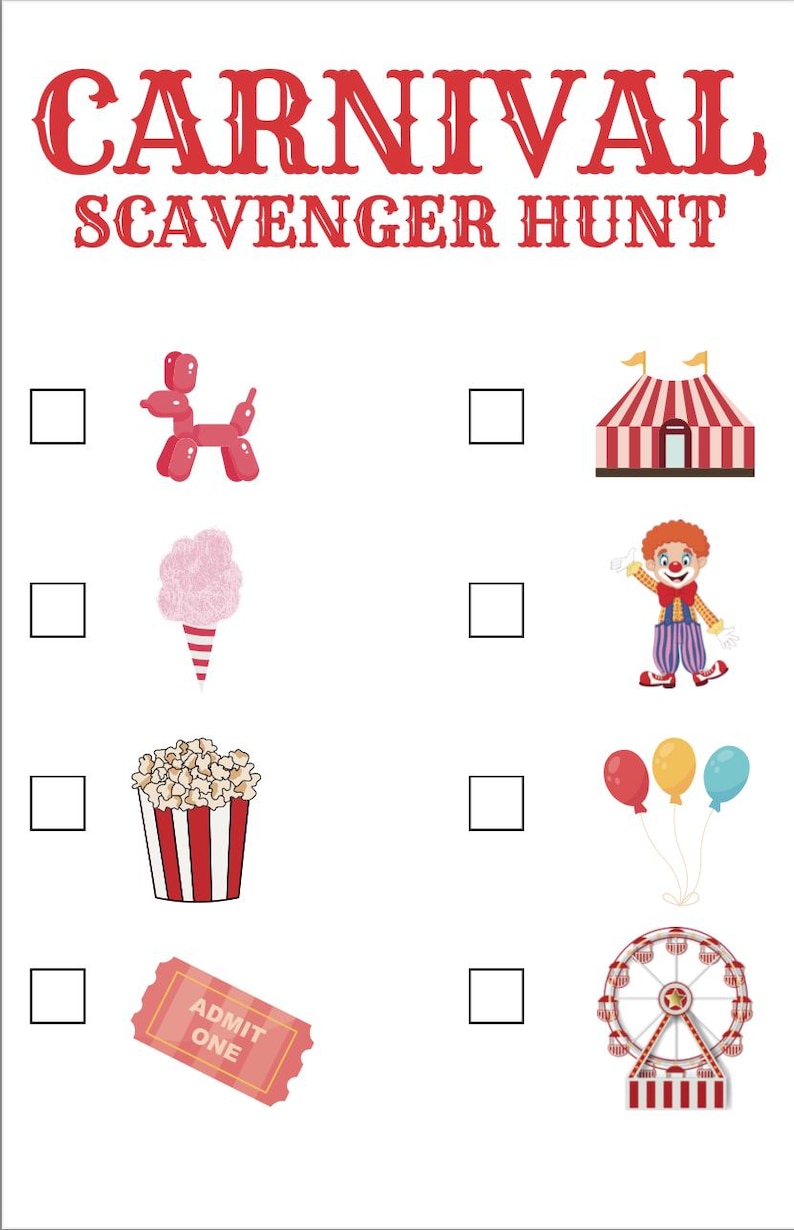 Carnival-themed Printable Scavenger Hunt - Etsy