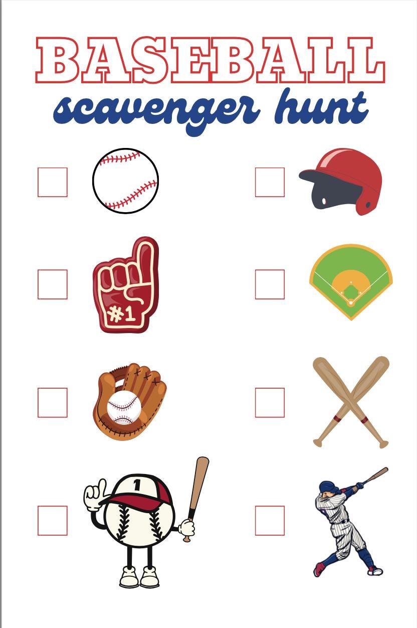 Baseball Printable Scavenger Hunt - Etsy