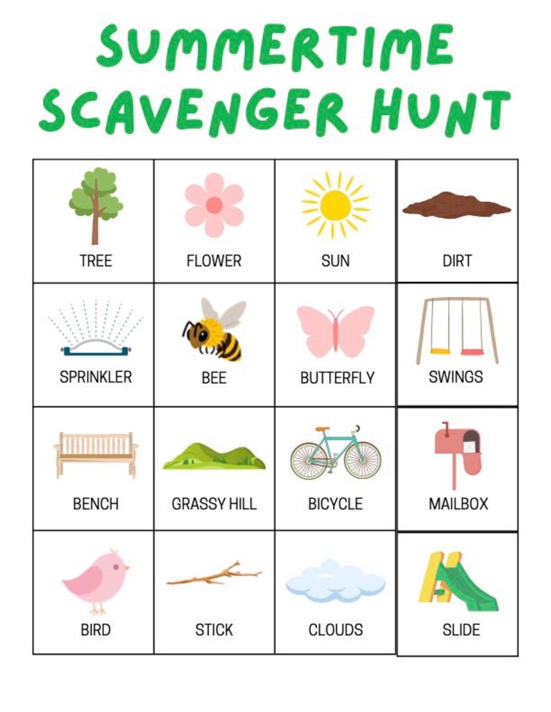 Summertime Outdoor Scavenger Hunt - Etsy