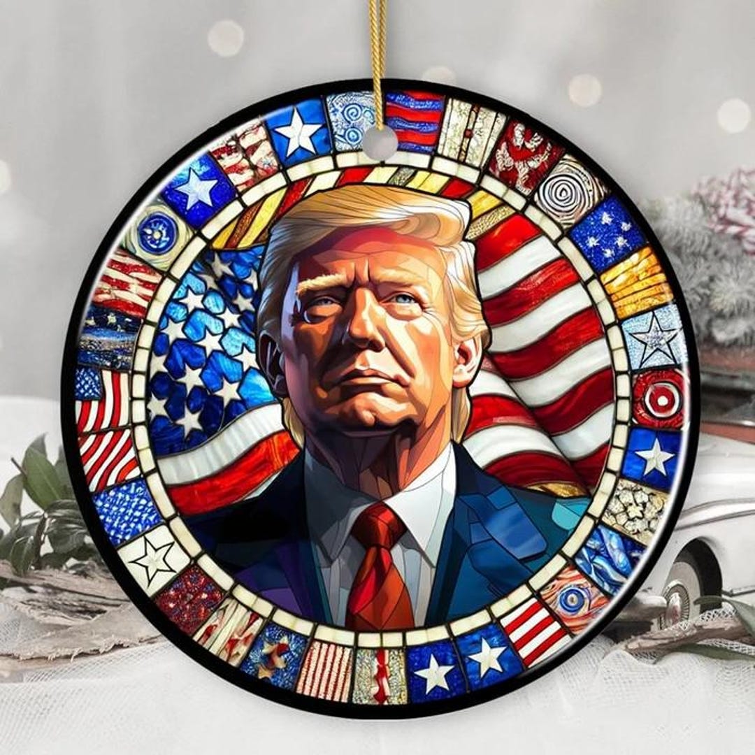Donald Trump in Stained Glass Style Ornament, Ceramic Ornament, 2024 ...