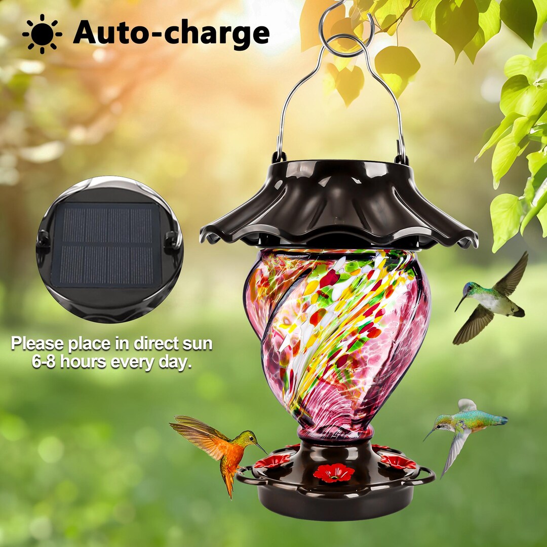 Purple Solar Hummingbird Feeder – 35 Oz Hand-blown Glass, Ice Cream ...