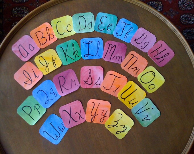 Hand Painted Cursive Alphabet Cards - Etsy