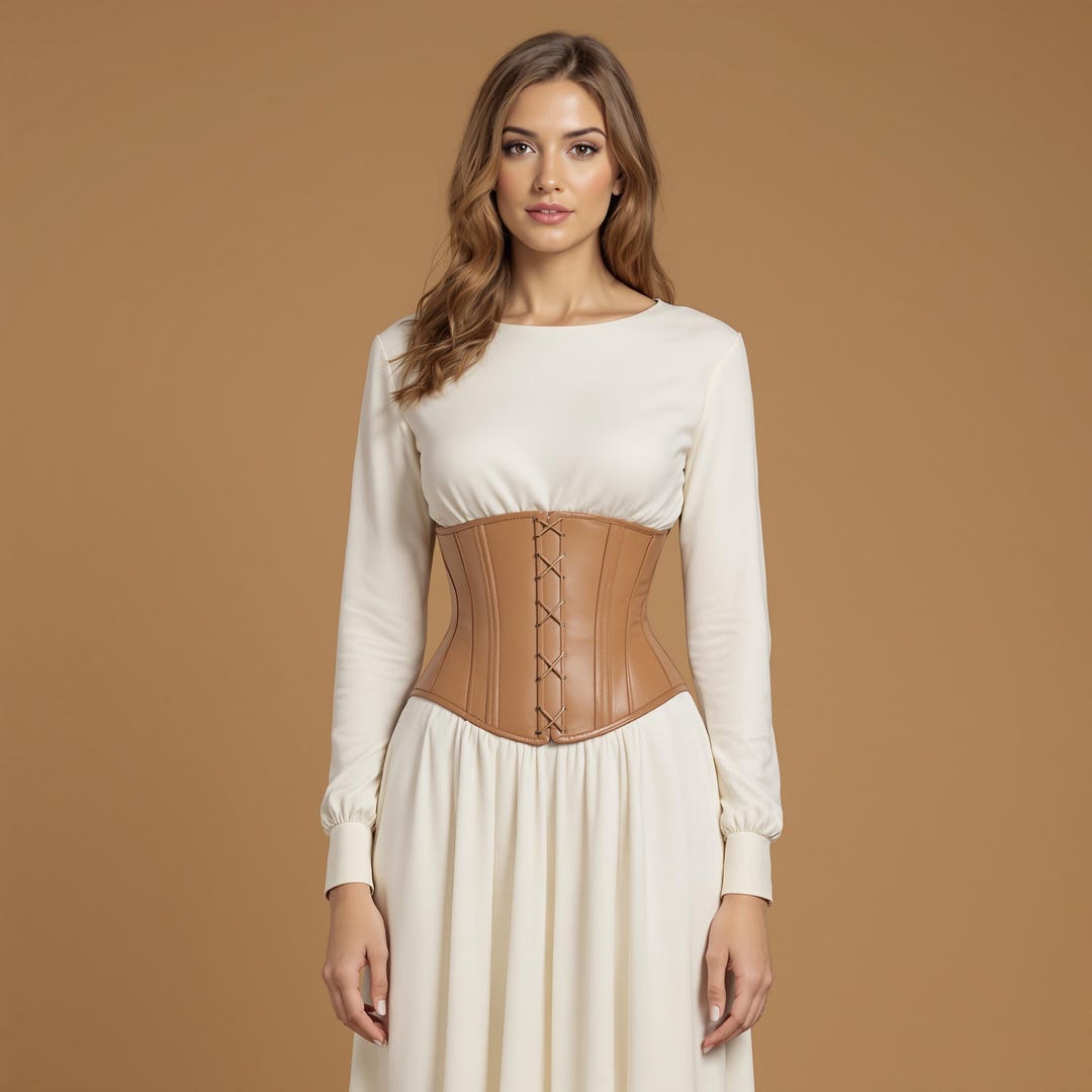Custom Tan Leather Corset | Handmade Waist Cincher With Front Lacing ...