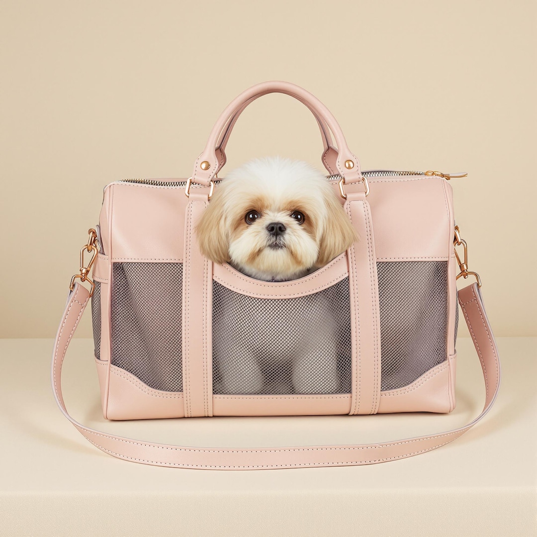 Custom Pink Pet Carrier Bag | Handmade Dog Travel Tote With Mesh | Soft ...