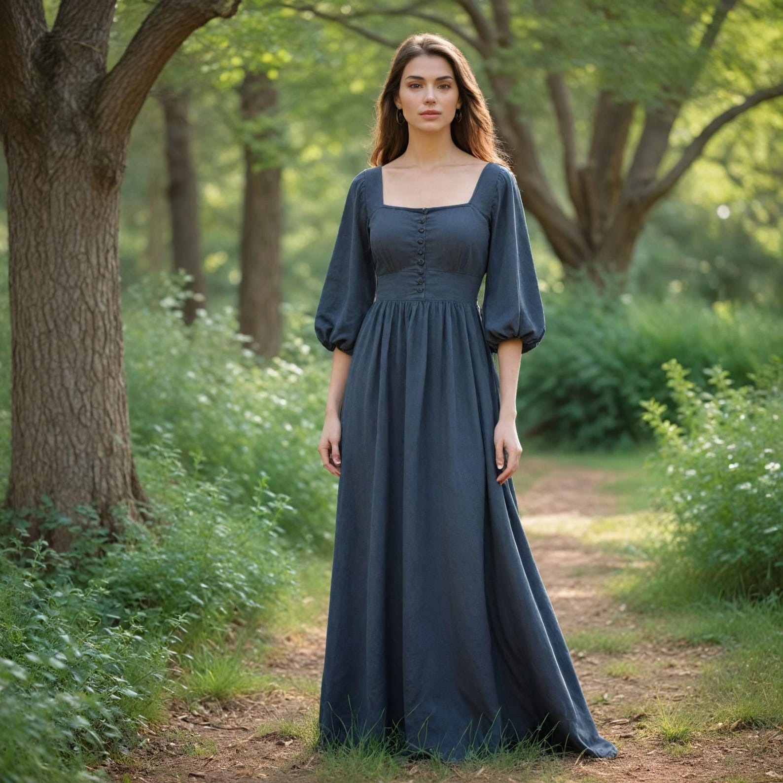 Elegant Blue Viking Medieval Dress Renaissance Faire Gown Women's Long ...