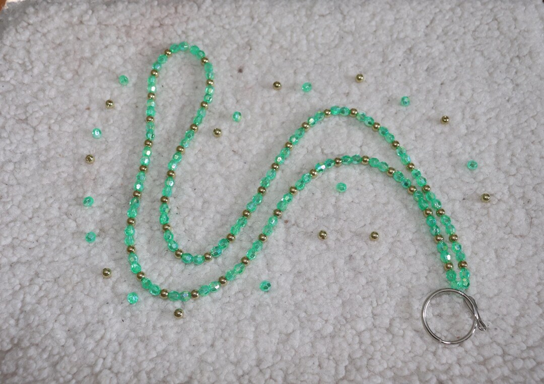 Green and Gold Beaded Lanyard – Elegant ID Badge Holder – Teacher ...
