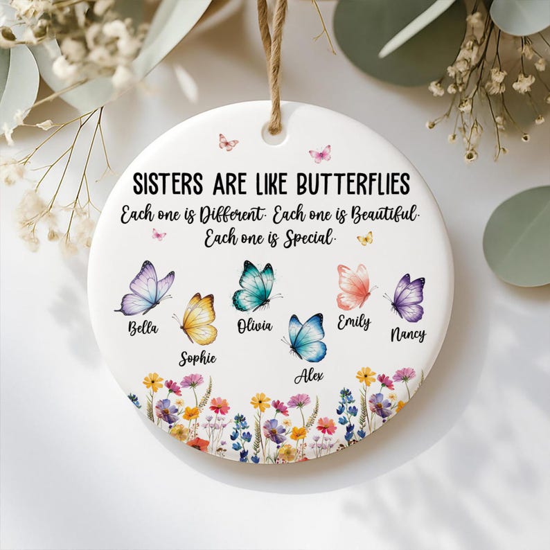 Personalized Sisters Like Butterflies Glass Ornament, Custom Sister ...