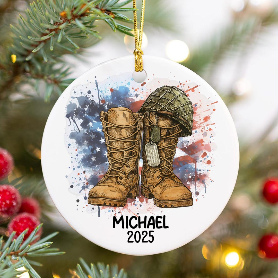 Personalized Military Memorial Glass Ornament, Veteran Christmas ...