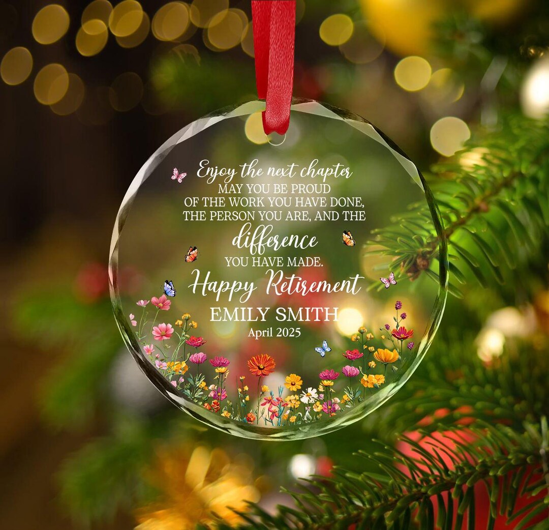 Personalized Happy Retirement Glass Ornament, Coworker Retirement ...