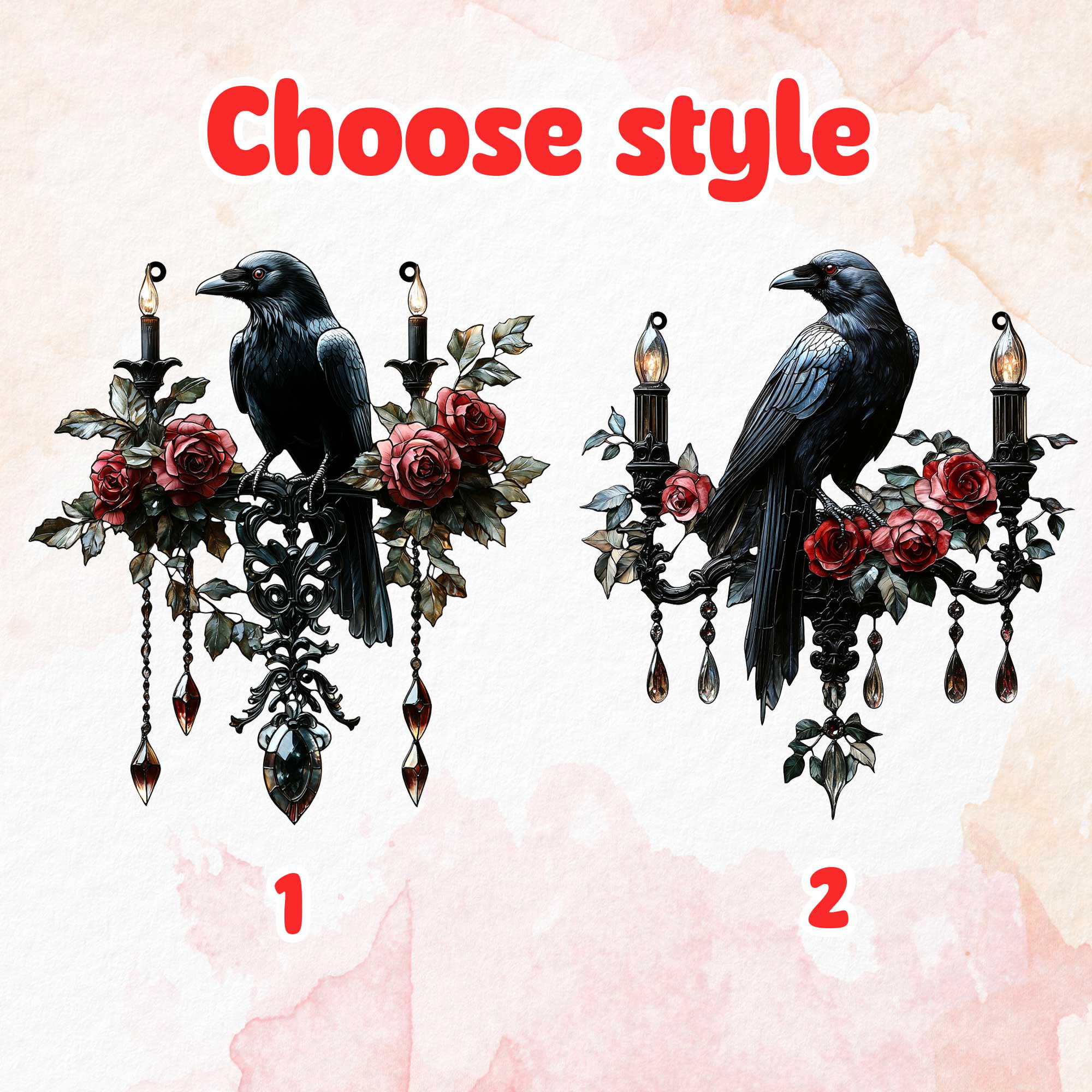 Acrylic Gothic Raven & Rose Candelabra Suncatcher | Elegant Crow Window ...
