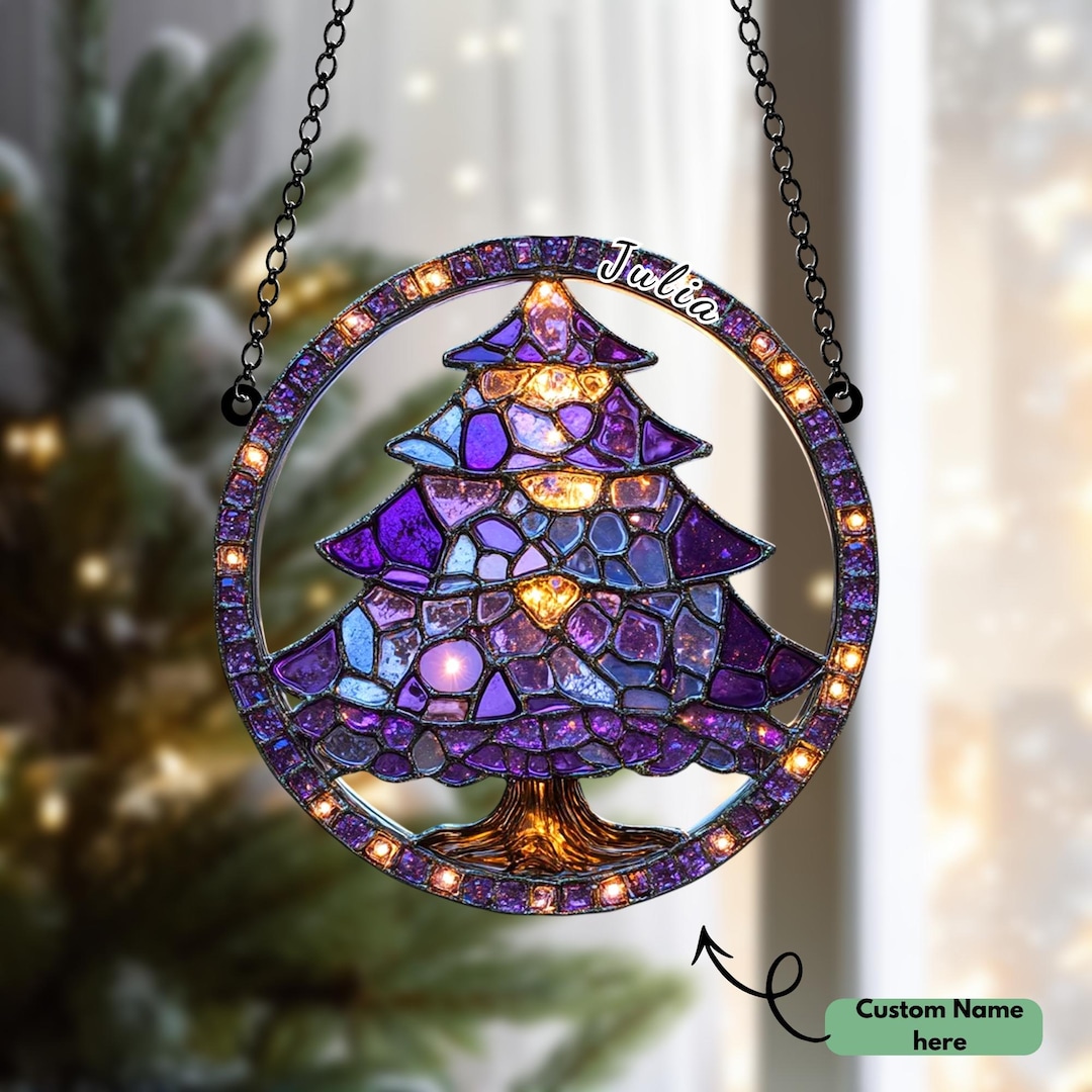 Purple Acrylic Christmas Tree Window Hanging - Holiday Decor With ...