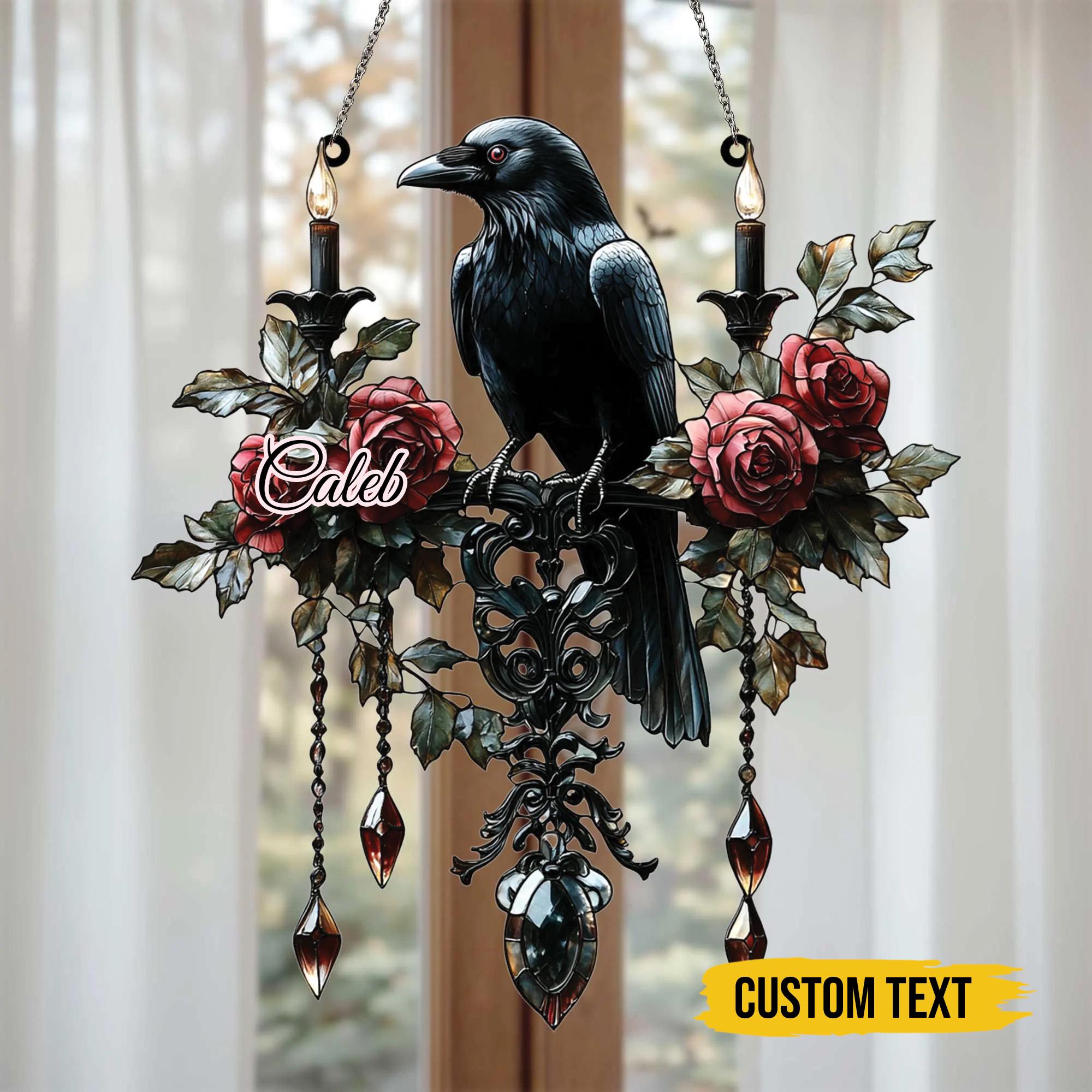 Acrylic Gothic Raven & Rose Candelabra Suncatcher | Elegant Crow Window ...