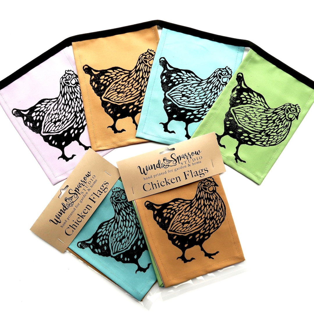 Chicken Flags, Hand Printed Prayer Flags With Chickens, Banner for ...