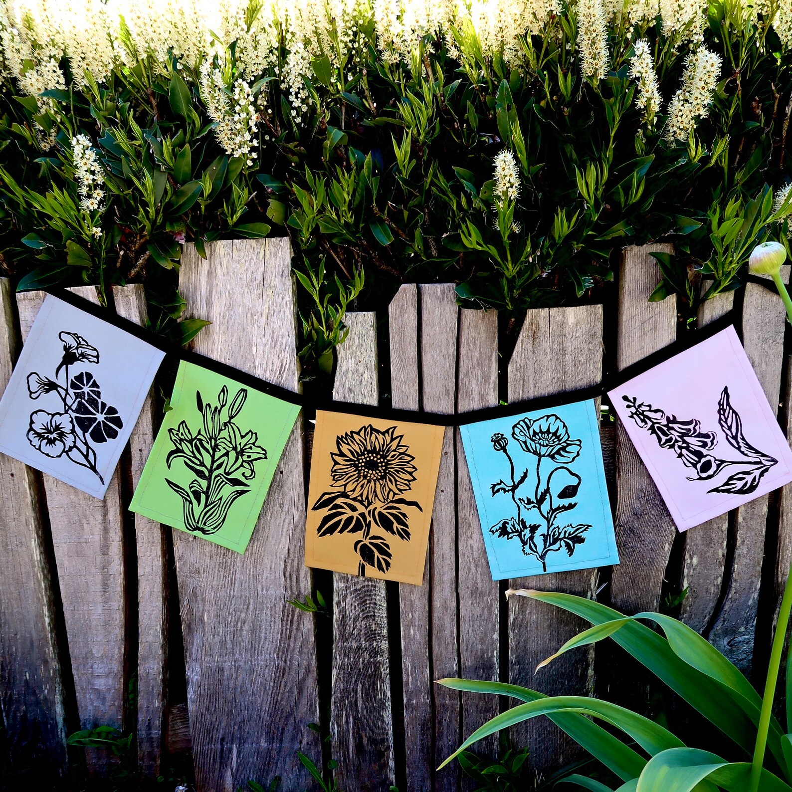 Hand Printed Flower Flags Muted Tones Flower Garden - Etsy