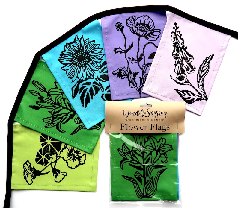 Garden Flags With Flowers Hand Printed Flower Flags in Jewel - Etsy